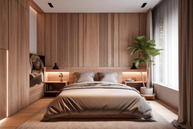 Bedroom Interior Architecture Features a Minimalist Style Stock ...