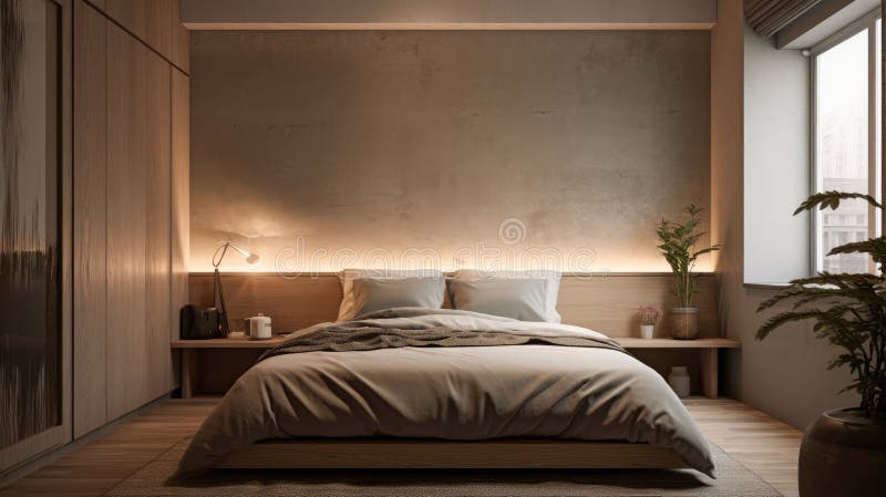 Bedroom Interior Architecture Features a Minimalist Style Stock ...