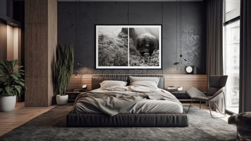 Bedroom Interior Architecture Features a Minimalist Style Stock ...