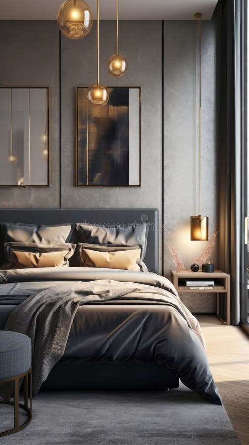 Bedroom Interior Architecture Features a Minimalist Style Stock ...