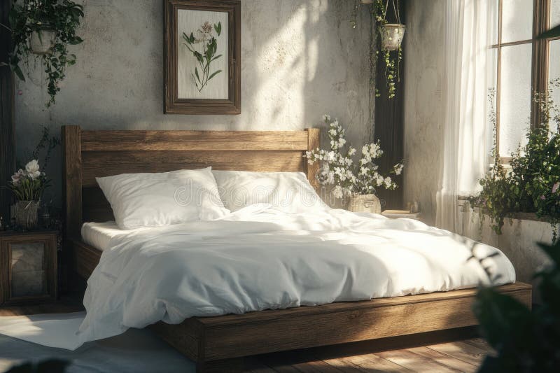 Bedroom Interior with Bedding Stock Photo - Image of pillows, interior ...