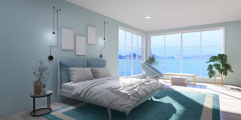 Bedroom Interior Design 3d Render, 3d Illustration Stock Illustration ...