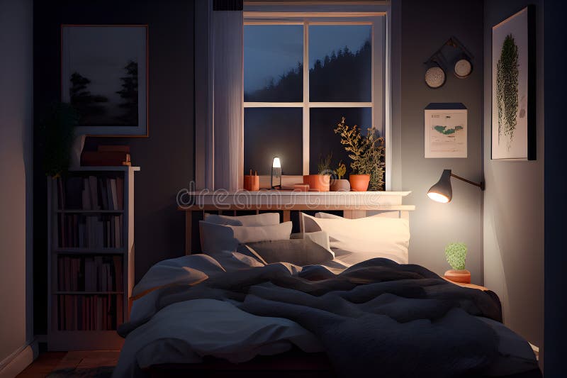 Interior of a Hotel Room with a Bed and a Nightstand. AI Generative ...