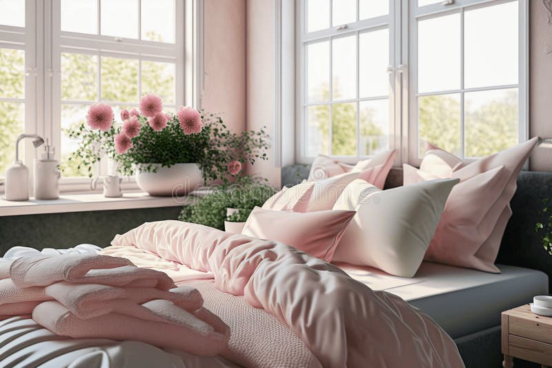 Bedroom interior stock illustration. Illustration of gray - 268744607