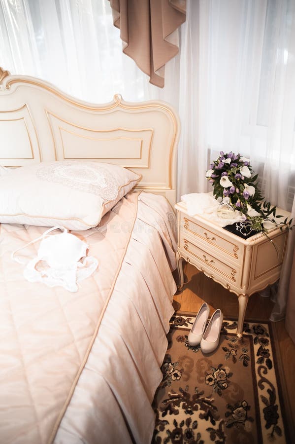 Bedroom Interior in a Light Cream Color Stock Photo - Image of light ...