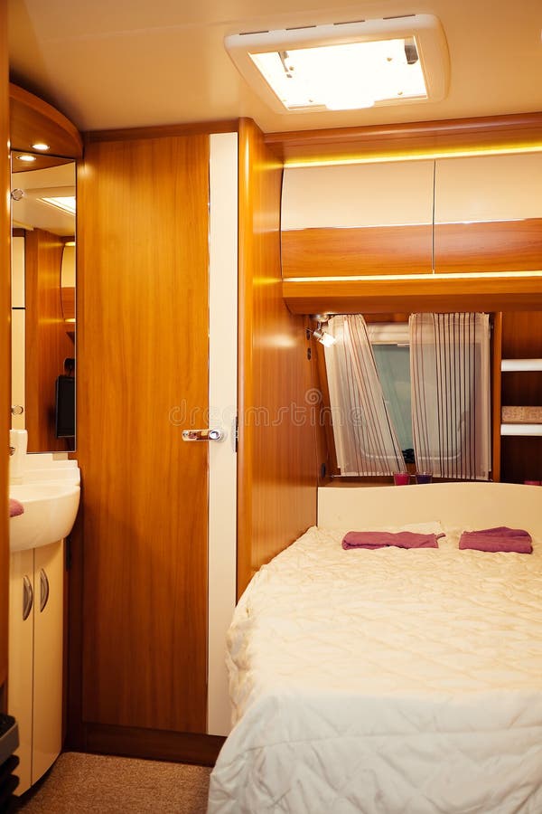 Bedroom Interior of Mobile Home Stock Image - Image of area, cabinet ...