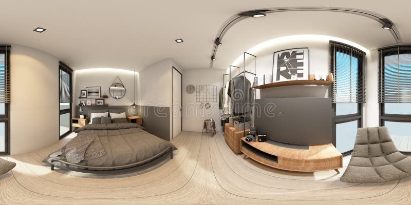 Bedroom Interior Modern Natural Style Panorama Stock Illustration ...
