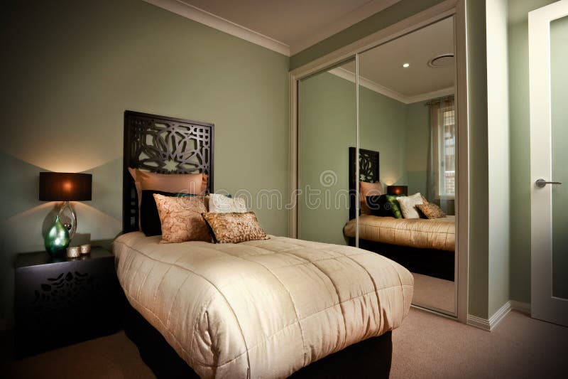 Interior Of Modern Bedroom With Mirrors Stock Photo - Image of home ...