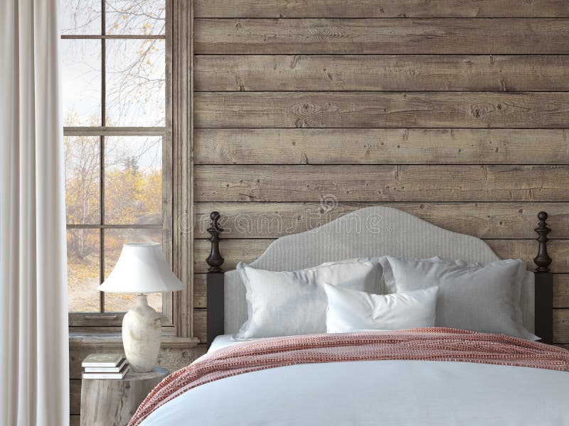 Bedroom Interior. Rustic Style. 3d Render Stock Illustration ...