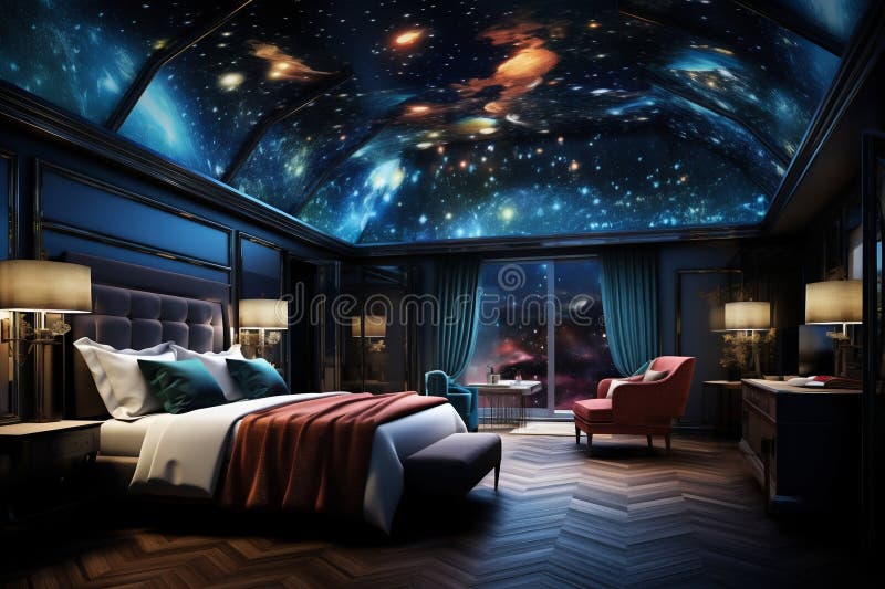 Bedroom Interior with a Starry Design on the Ceiling. Generative Ai ...