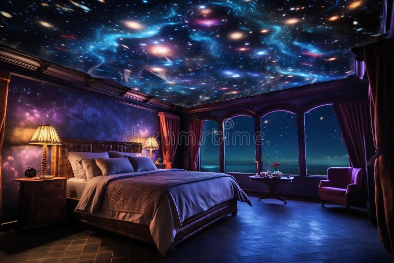Bedroom Interior with a Starry Design on the Ceiling. Generative Ai ...