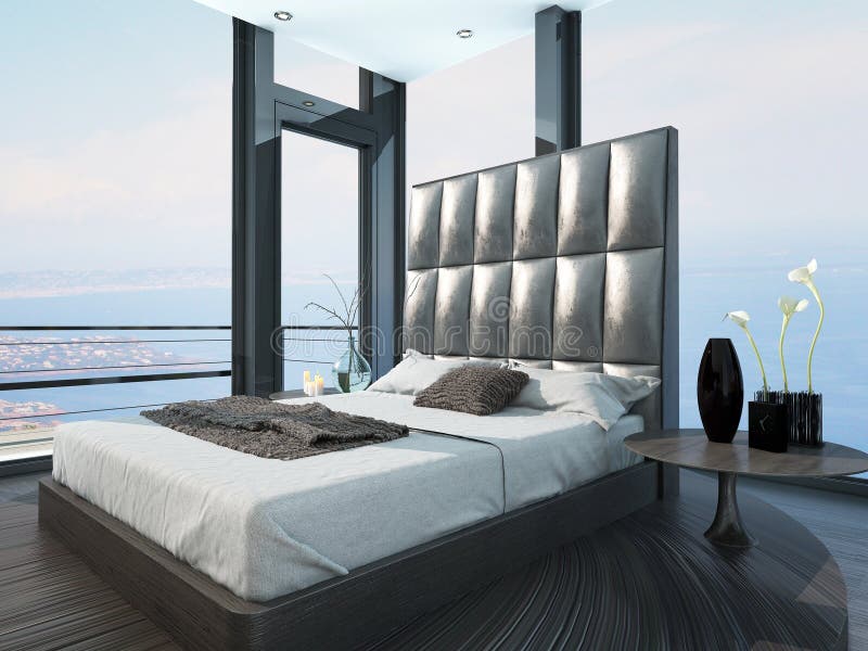 Bedroom Interior with Ultramodern Cool Bed Stock Illustration ...