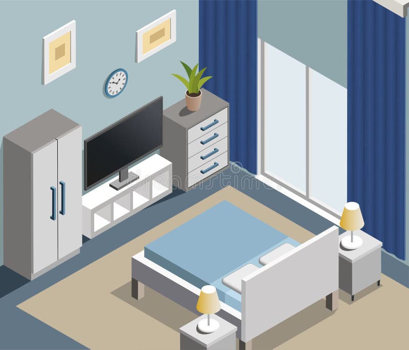 Bedroom Interior Vector Isometric Illustration Stock Vector ...