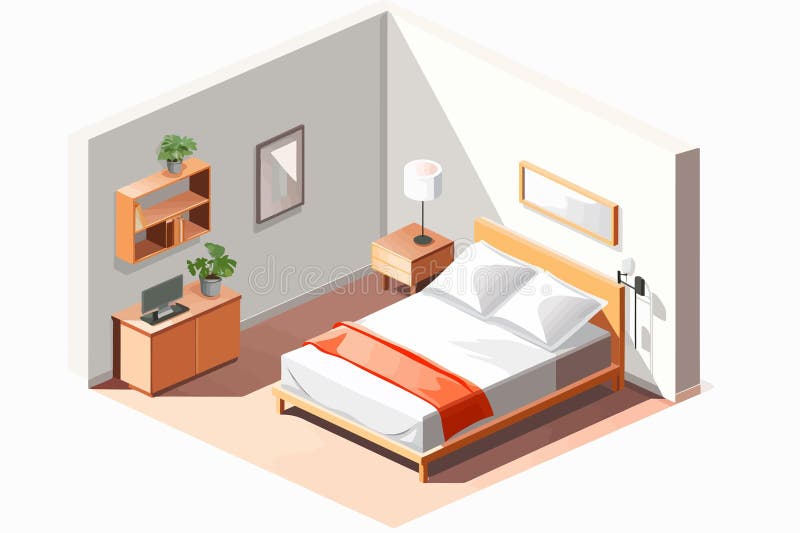 Bedroom Isometric Vector Flat Minimalistic Isolated Illustration Stock ...