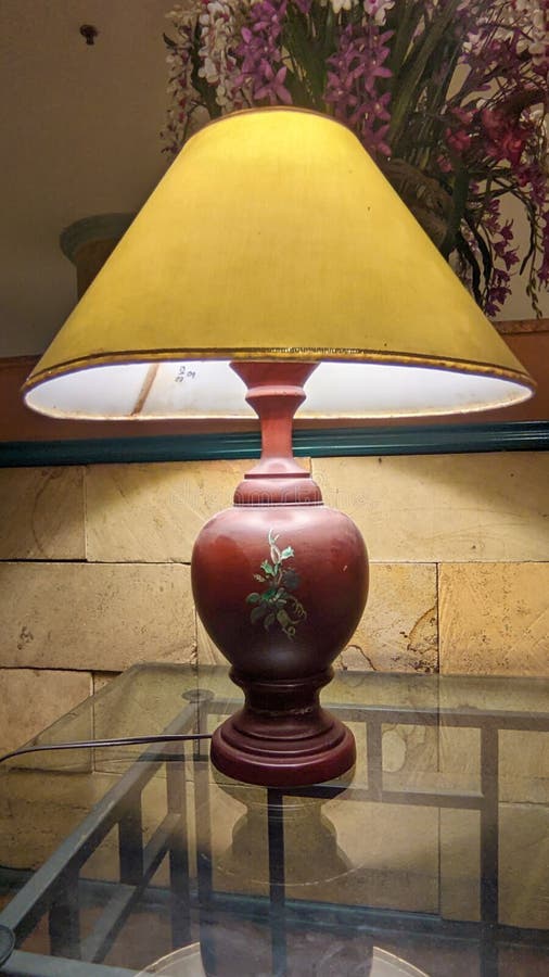 Bedroom Lamp on the Room Table Above the Glass Table Stock Image ...