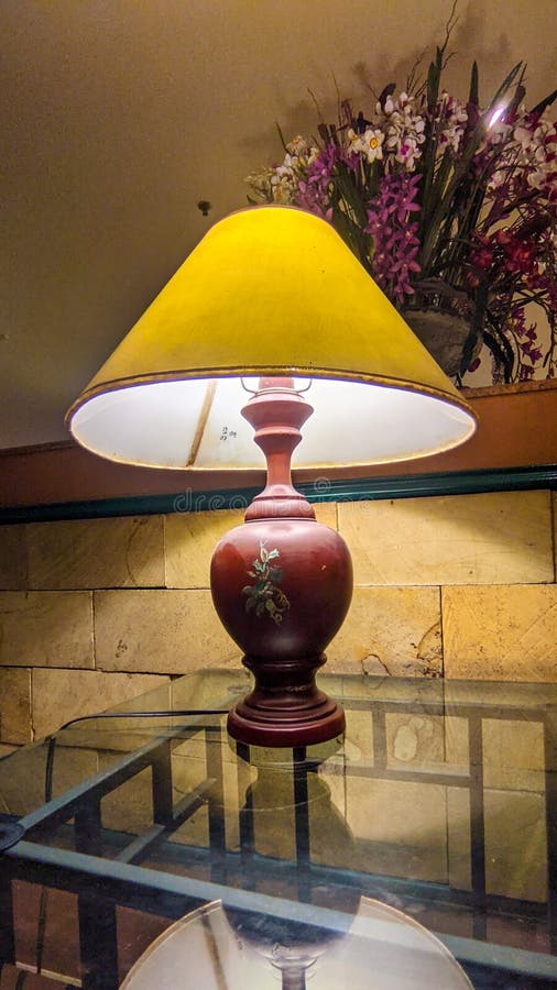 Bedroom Lamp on the Room Table Above the Glass Table Stock Image ...