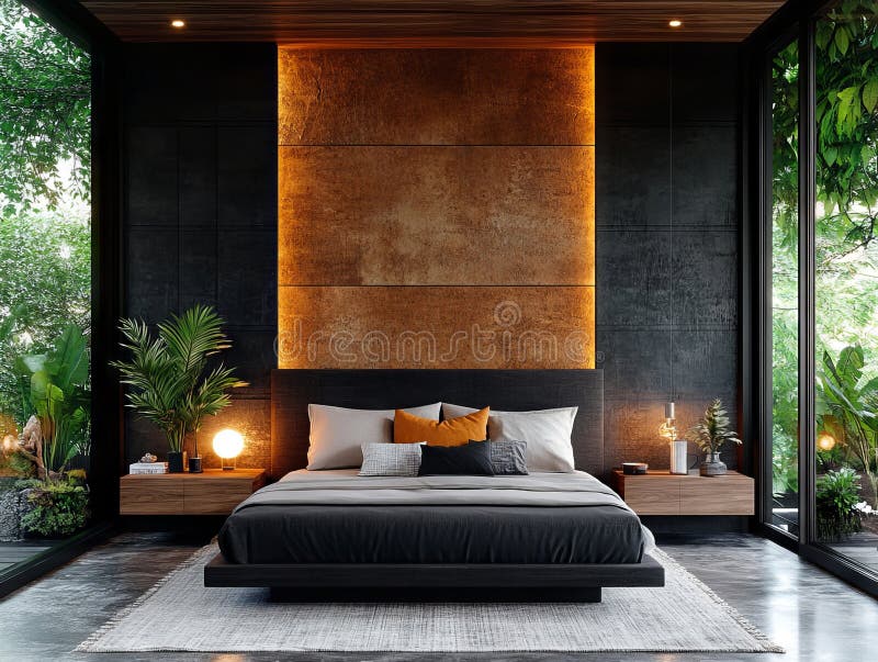 A Bedroom with a Large Bed in the Middle of the Room Stock Image ...