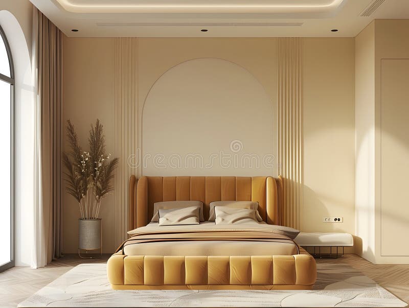 Bedroom in Light Beige Color - Ivory or Pale Yellow Stock Illustration ...
