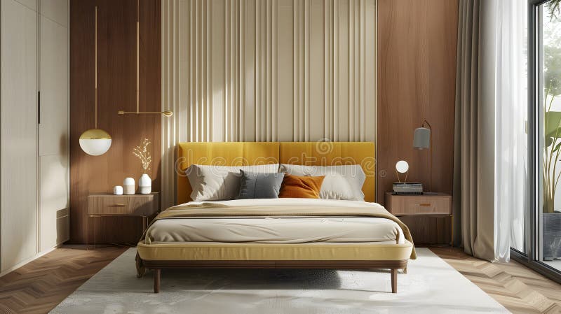 Bedroom in Light Beige Color - Ivory or Pale Yellow Stock Illustration ...