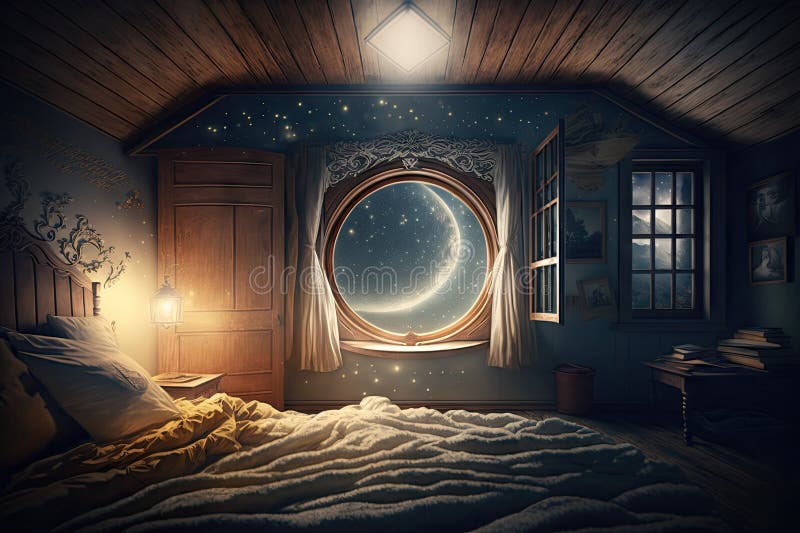 The Bedroom, with the Light from the Moon and Stars Shining through the ...