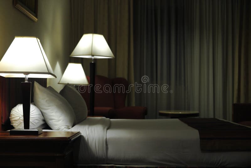 Bedroom in the Luxury Hotel at Night Stock Photo - Image of hotel ...