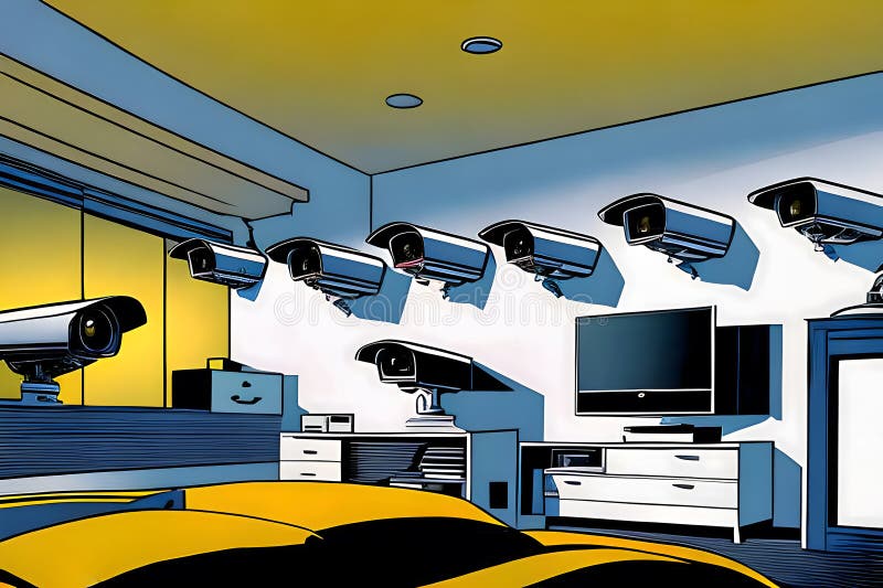Bedroom with Many CCTV Security Cameras Stock Illustration ...