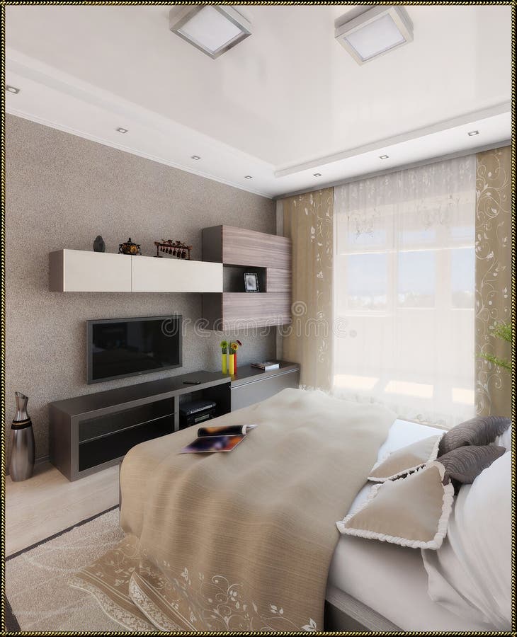 Bedroom Modern Style Interior Design, 3D Render Stock Photo - Image of ...