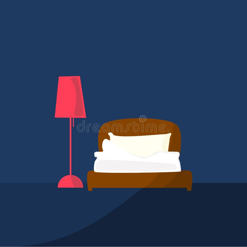 Bedroom at Night with a Bed and a Lamp. Vector Illustration Stock ...