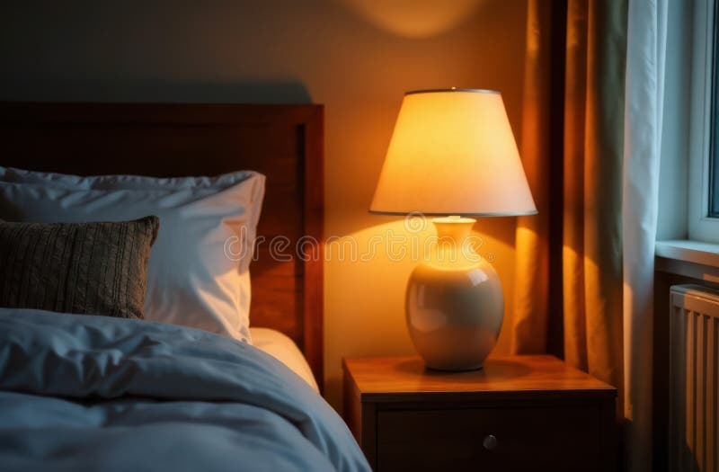 Bedroom with Nightstand, Reading Lamp on, Interior? of Home or Hotel ...