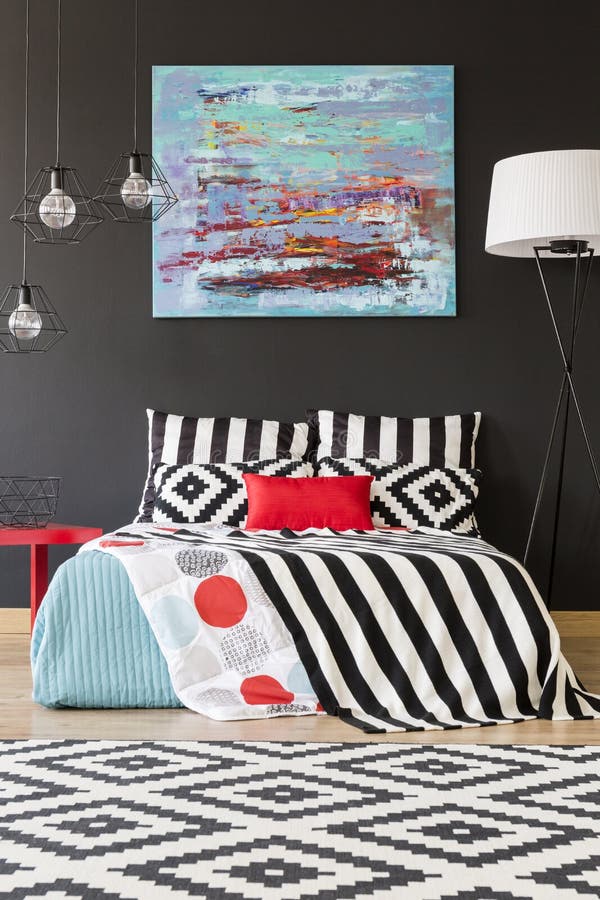 Bedroom with Pattern Details Idea Stock Image - Image of house ...