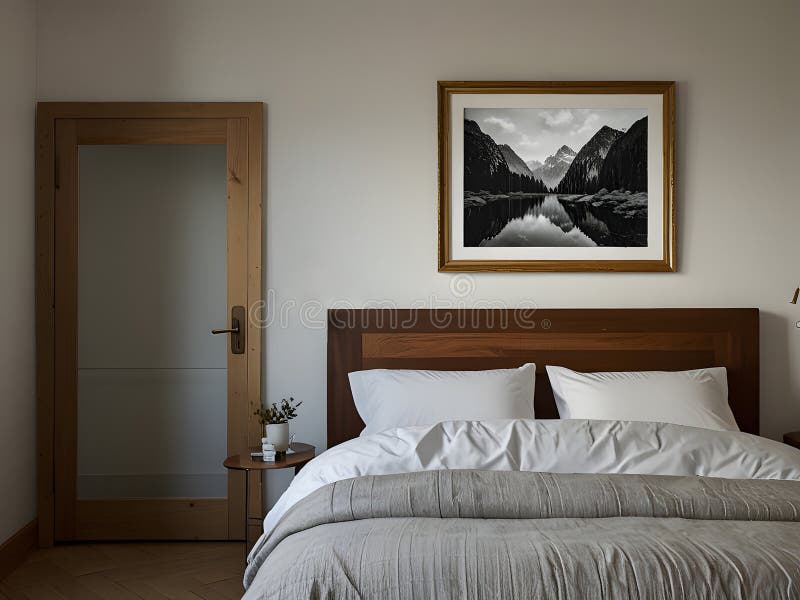 Bedroom with Picture Frames Decorating the Wall.. Stock Illustration ...