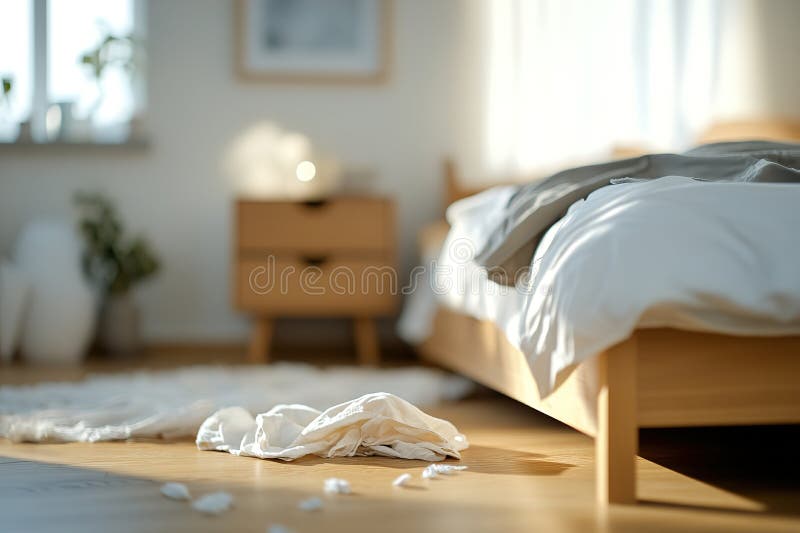 This Bedroom Reflects a State of Disarray, Featuring an Unmade Bed and ...