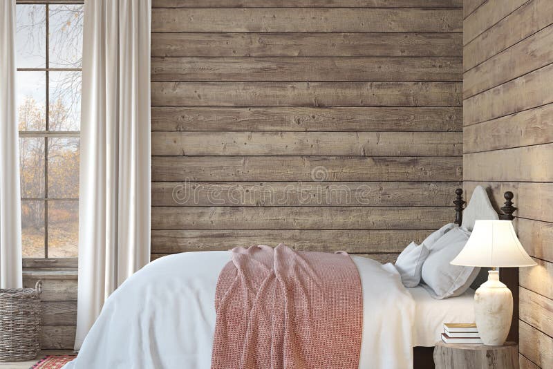 Bedroom Rustic Interior. 3d Render Stock Illustration - Illustration of ...