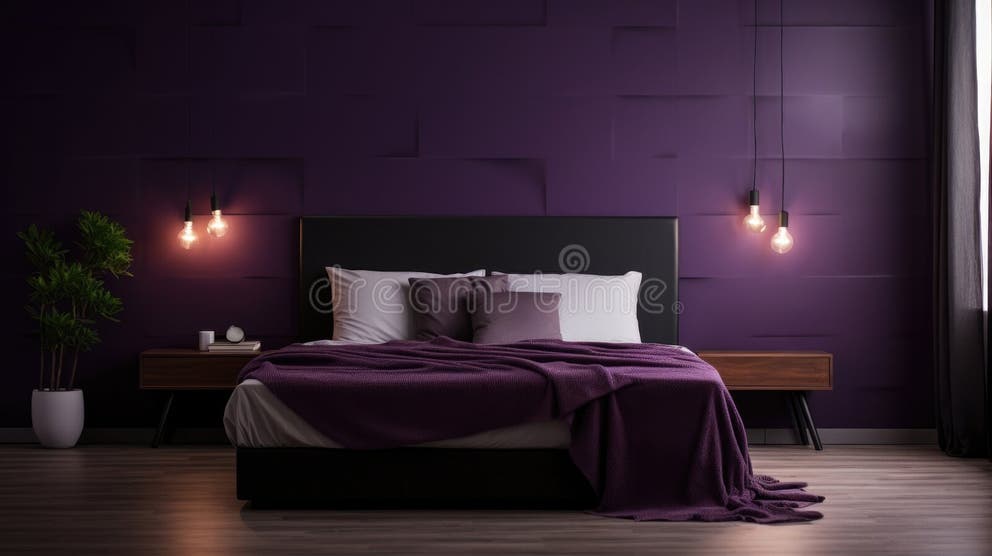 Bedroom Violet Interior Design for Inspiration and Ideas. Stock ...