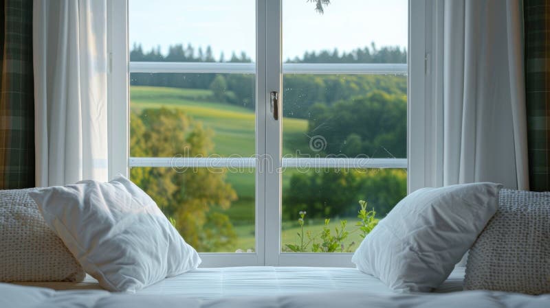 Bedroom Window Overlooking Green Fields in Summer Stock Image - Image ...