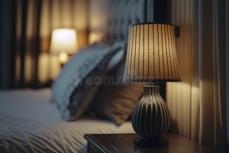 Bedside Lamp Dim Lighting at Night Stock Illustration - Illustration of ...