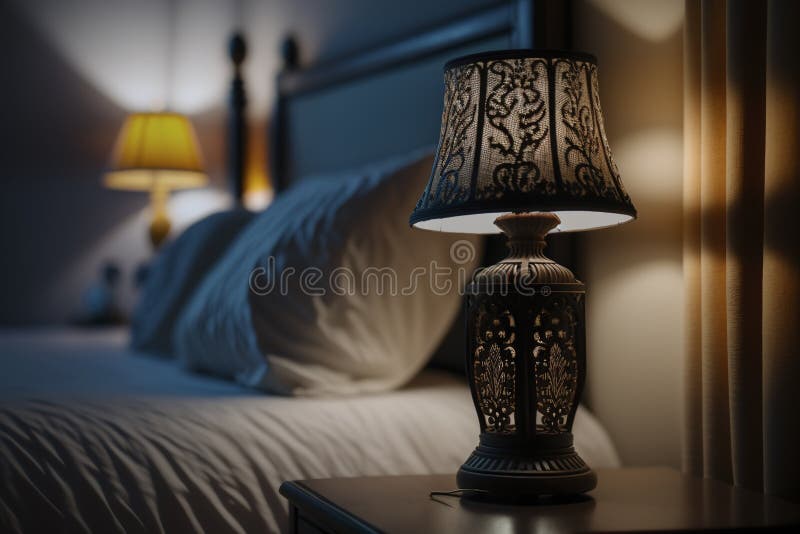 Bedside Lamp Dim Lighting at Night Stock Illustration - Illustration of ...