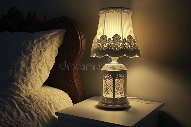 Bedside Lamp Dim Lighting at Night Stock Illustration - Illustration of ...