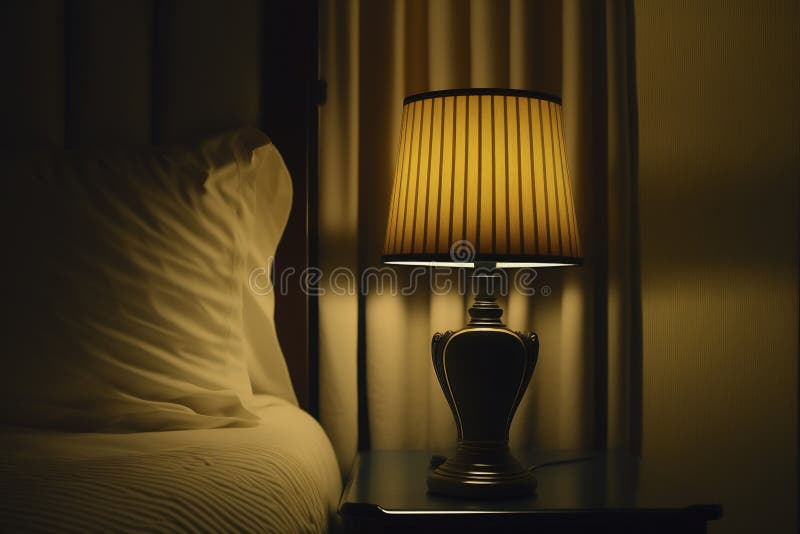 Bedside Lamp Dim Lighting at Night Stock Illustration - Illustration of ...