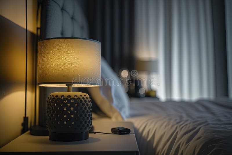 Bedside Lamp Dim Lighting at Night Stock Illustration - Illustration of ...