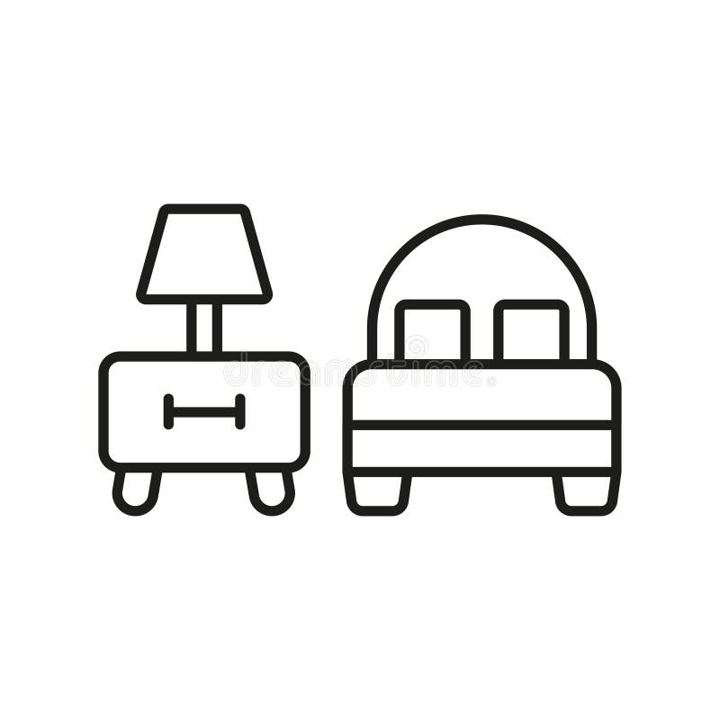 Bedside Table and Bed Set Icon Vector Stock Vector - Illustration of ...