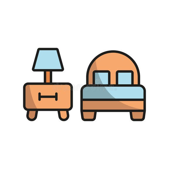 Bedside Table and Bed Set Icon Vector Stock Vector - Illustration of ...