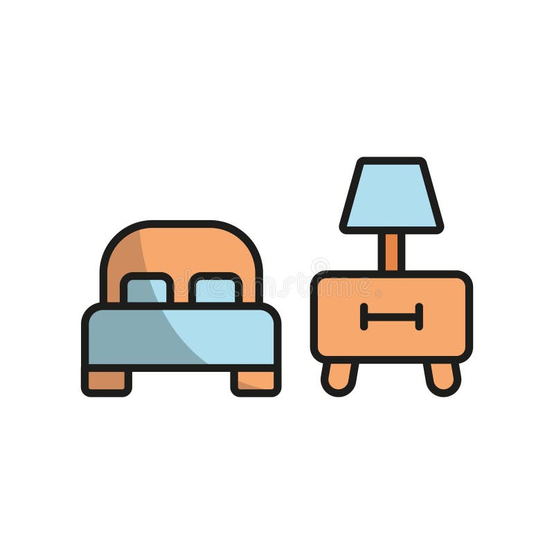 Bedside Table and Bed Set Icon Vector Stock Vector - Illustration of ...