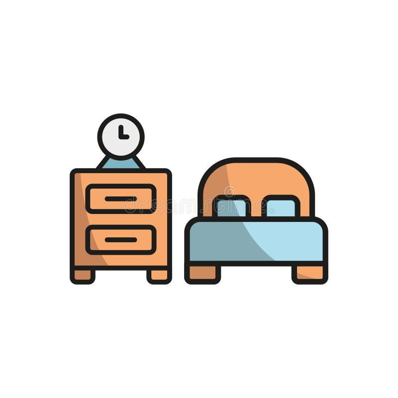 Bedside Table and Bed Set Icon Vector Stock Vector - Illustration of ...