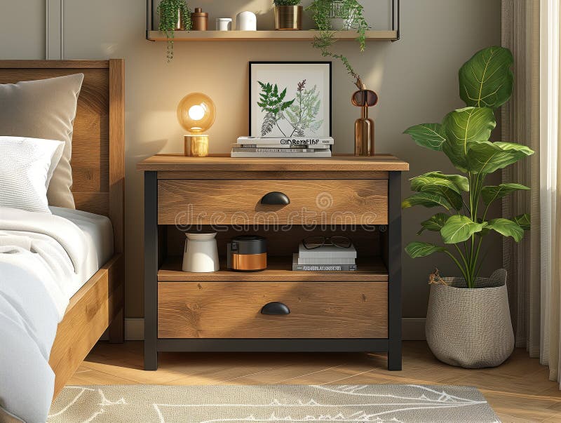 Bedside Table in Bedroom Interior Stock Illustration - Illustration of ...