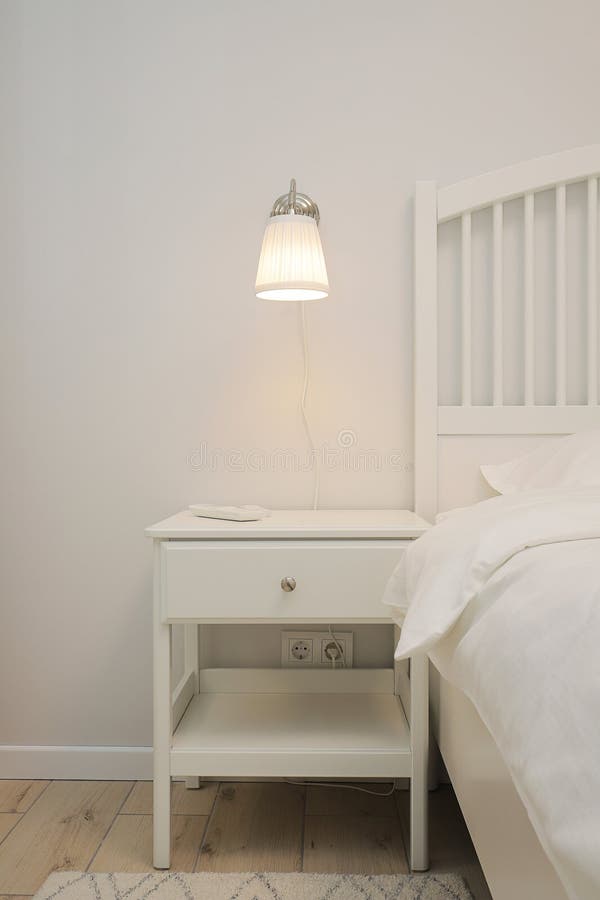 Bedside Table in the Bedroom Interior Stock Image - Image of bedroom ...