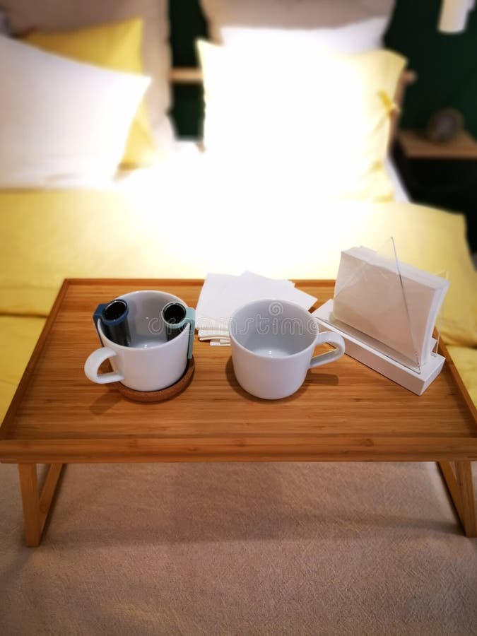 Bedside Table for Breakfast - Cup and White Towels Stock Image - Image ...