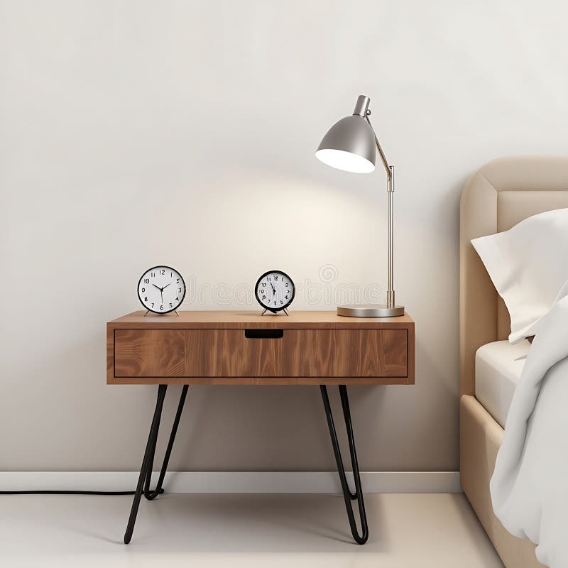 A Bedside Table with a Modern Industrial Design Featuring Steel Legs a ...