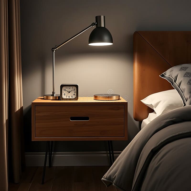 A Bedside Table with a Modern Industrial Design Featuring Steel Legs a ...