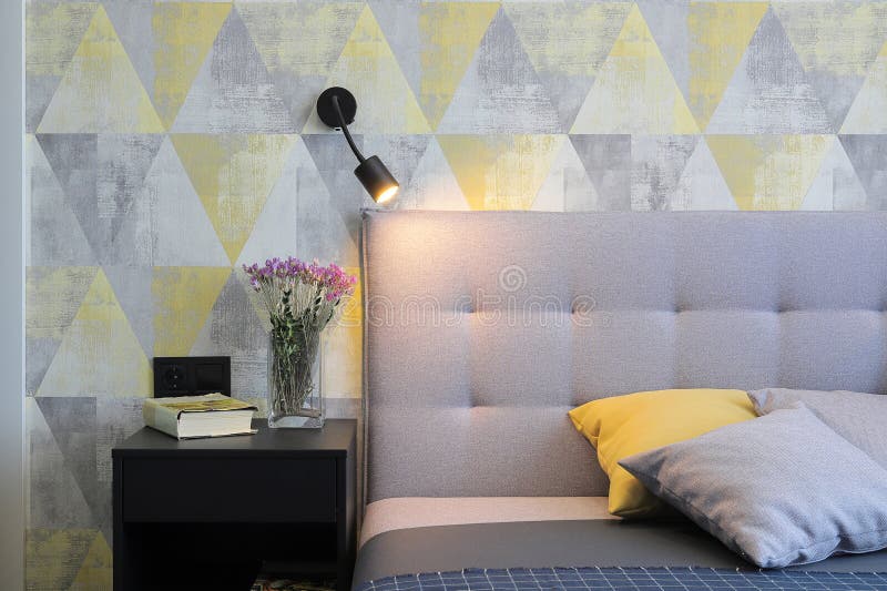 Bedside Table Near the Bed in the Bedroom Stock Photo - Image of ...